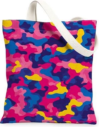 Generic Sacs fourre-tout en toile de camouflage coloré, motif abstrait vif, sacs dépicerie réutilisables, élégants et légers, lavables, coloré, 13x15 Inch