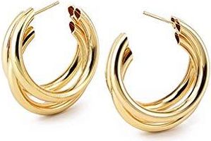 Generic Vintage Design Matte Metal Trois Couches en Cuivre Tube G&eacute;om&eacute;trique C Forme Ronde Cercle Cercle Boucles doreilles pour Les Femmes Pratique et Populair