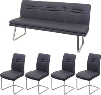 Mendler Esszimmer-Set HWC-H70, Esszimmergruppe Sitzgruppe Esszimmergarnitur, Stoff/Textil Edelstahl gebürstet - dunkelgrau 180cm