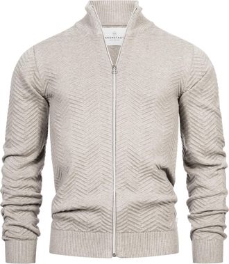 Kronstadt Herren KSCarlo Zip Strickjacke mit Stehkragen und Rei&szlig;verschluss | Fein-Strick Cardigan f&uuml;r M&auml;nner Sand Mix, M