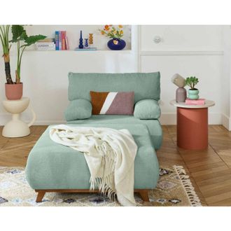 Best Mobilier Cristal - sessel - schlaffunktion und bettkasten und großer hocker - aus strukturiertem samt - blau