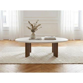 BOBOCHIC Table basse ovale 110 cm ARYA effet terrazzo et pieds bois massif de manguier