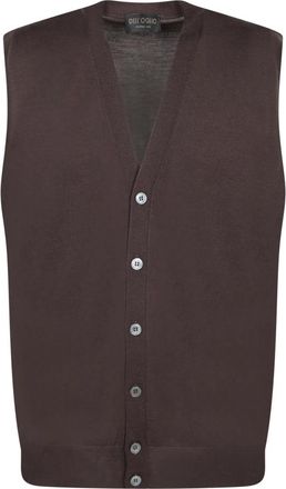 Dell'Oglio Homme, Pulls, Brun, Taille: 2XL Gilet en laine m&eacute;rinos &agrave; col en V