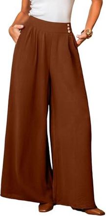 Cupshe Pantalon Palazzo taille haute avec poches pour femme - Coupe ample et l&eacute;g&egrave;re - Style d&eacute;contract&eacute;, marron, L