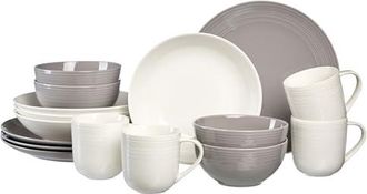 Ritzenhoff & Breker Levi Kombiservice 16-teilig, Teller Schalen und Becher für 4 Personen, Skandinavisches Design mit feinem Rillenrelief, Mix & Match Geschirr, Porzellan