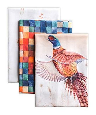 Maison d'Hermine Maison dHermine Faisan DAutomne Lot de 3 torchons de cuisine, bar multi-usages doux et absorbants 100 % coton - Printemps/&eacute;t&eacute; - 50 x 70 cm