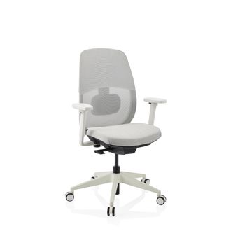 hjh OFFICE B&uuml;rostuhl Skandis - Ergonomischer Profi-Drehstuhl ohne Kopfst&uuml;tze, 3D-Netzr&uuml;cken, 4D-Armlehnen, Synchronmechanik, Lordosenst&uuml;tze, Grau/Wei&szlig;