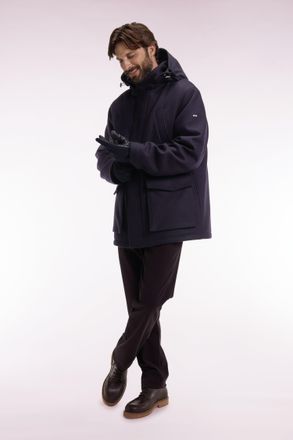 Eden Park Parka Courte En Laine Et Cachemire Marine Capuche Amovible