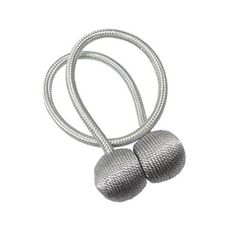 Gardinia Raffhalter für Vorhänge und Gardinen, Mit Magnet zur einfachen Befestigung, Ø Kugel ca. 30 mm, Ø Schnur ca. 6 mm, Magnetische Raffspange, Flex-S, Silb
