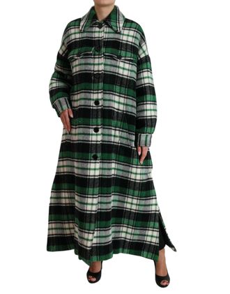 Dolce & Gabbana Womens Green Plaid Long Sleeve Casual Coat Jacket Clothing