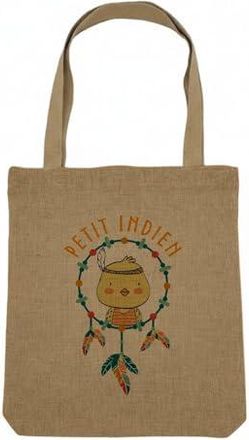 Fabulous Sac Shopping Tote Bag Aspect Lin - Poussin le Petit Indien Dessin Illustration - Sac de Courses Toile Epaisse 360g Beige Naturel Cabas Port&eacute; Epaule So