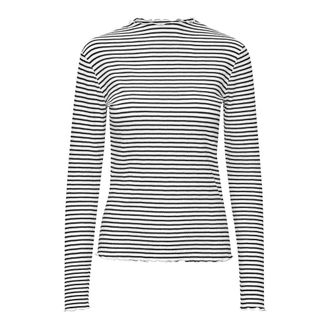 Karen by Simonsen Femme, Tops, Multicolore, Taille: 38 FR Haut &agrave; rayures &agrave; manches longues Egret/Meteorite