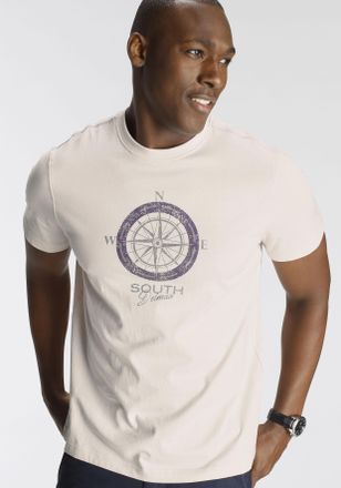DELMAO T-Shirt DELMAO, Herren, Gr. S (44/46), beige, Single Jersey, Obermaterial: 100% Baumwolle, bedruckt, normal, Rundhals, Shirts T-Shirt, Kurzarm, bedruc