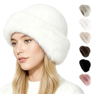 Generic Chapeau cloche dhiver en fausse fourrure pour femmes, chapeau cloche dhiver en fausse fourrure, chapeau chaud en peluche de vison pour filles et femme