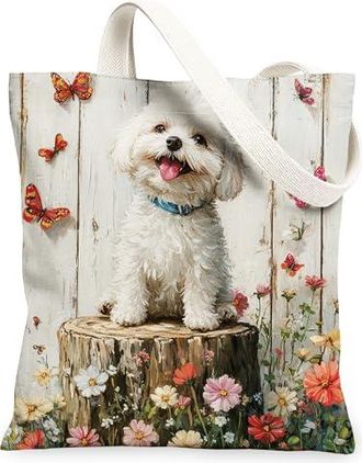 Generic Sac fourre-tout en toile pour le shopping 33 x 38 cm, sac d&eacute;picerie r&eacute;utilisable pour femme, animal de compagnie, peinture, d&eacute;coration cadeau