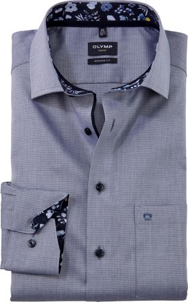 Olymp Herren Oberhemd Langarm Luxor,Faux Uni,465 Modern Fit 20,19 Global Kent,Marine 18,42