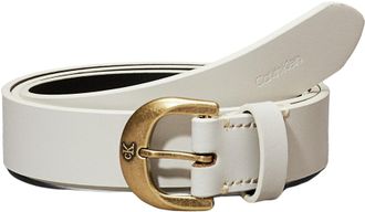 Calvin Klein Damen G&uuml;rtel Casual Pin Buckle 2,5 cm Lederg&uuml;rtel, Elfenbein (Silver Birch/Antique Light Gold), 80 cm