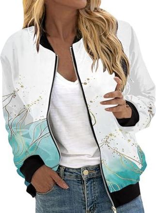 Generic Veste Femme Chic Imprimé Fleurs Biker Moto Outwear Manche Longue À Zippée Été Décontracté Blouson De Sports À La Mode Léger Baseball Jacket