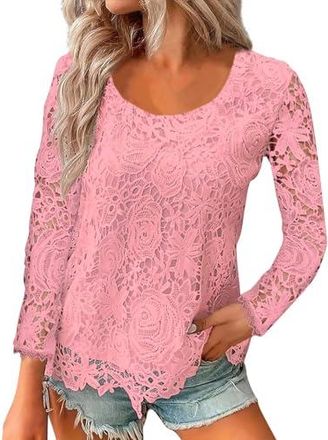 Generic Tee Shirt Femme,T-Shirts &agrave; Manches Longues Femme Chemisiers Et Blouses Femme Haut Femme Ete Haut Dentelle Femme V&ecirc;Tements Femme Tee Shirt Femme Manche