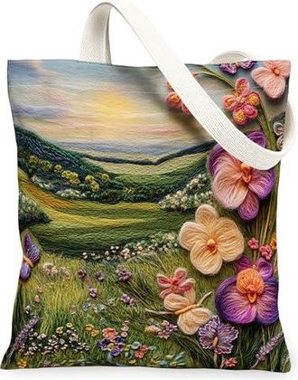 Generic Sac fourre-tout en toile motif orchid&eacute;es printani&egrave;res 33 x 38,1 cm, sac d&eacute;picerie r&eacute;utilisable pour femme, motif floral, d&eacute;coration cadeau