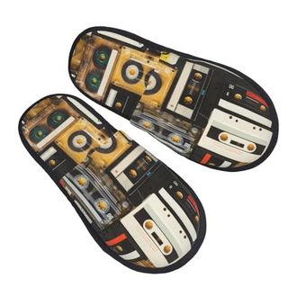 Generic Pantoufle Maison Cassettes Audio Vintage Hiver Pantoufles Unique Hiver Chaussures Chaudes Doux Chaussons Maison Pour Chambre Maison Camping L