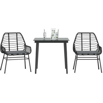 vidaXL vidaXL 3-tlg. Garten-Essgruppe mit Kissen Schwarz Poly Rattan Glas