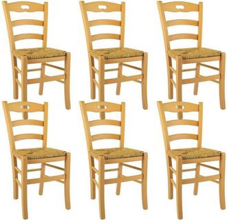 Altobuy Altobuy - suzy - Lot de 6 Chaises Naturelles et Assises en Paille