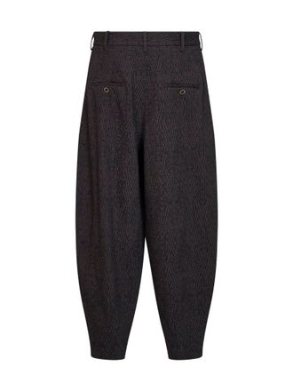 Uma Wang Mens Trousers Cropped Chevron Brown-Blue Multicolour Virgin Wool