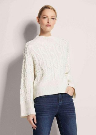 Madeleine Strickpullover Kaschmirpullover mit Zopfmuster Wollpullover mit Stehkragen, Rippstrick-Details, lange Raglan&auml;rmel