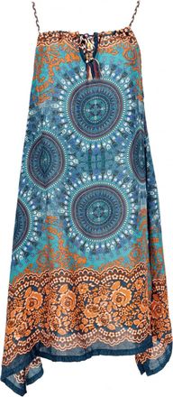 Guru Shop Boho Dashiki Midikleid, Trägerkleid, Strandkleid Für Starke Frauen - Petrol/orange, Damen, Synthetisch