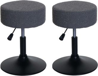 Hhg 2er-Set Hocker 888, Sitzhocker Schminkhocker, höhenverstellbar drehbar ø 37cm Stoff Bouclé 450g/m² mvg dunkelgrau