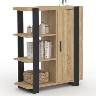 IDMarket Beistellbuffet mit 3 Regalen und Schrank 70 cm Phoenix Holz und Schwarz