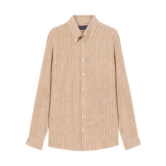 Brooks Brothers Slim Fit Gestreiftes Leinenhemd mit Knopfleiste - - Shirts - Herren - Braun - XL