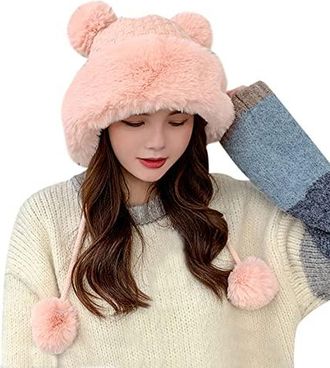 Generic Bonnet Femme Hiver Bonnet Femme Chapeau Femme Hiver Confortable Classique - Bonnet Pompon Femme Hiver, Tricot Crochet Chaud, Style Cloche avec Cache-O