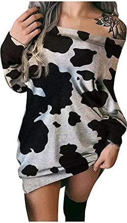 Generic 2026 Robes amincissantes d&eacute;contract&eacute;es pour femmes, chandail en molleton imprim&eacute;, robe &agrave; manches longues et &eacute;paules d&eacute;nud&eacute;es, Noir, M