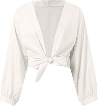 Generic Cardigan d&eacute;t&eacute; court &agrave; manches courtes ouvert sur le devant en mousseline de soie l&eacute;g&egrave;re pour femme, blanc, S