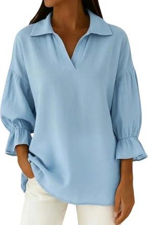 Generic Chemisier en Coton Et Lin Femme Manches Courtes Shirts D&eacute;contract&eacute; Amples De Couleur Unie T-Shirts &Agrave; La Mode Col V Coton Et Lin Chemisiers De Grande T