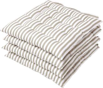 Homescapes 4er Set Stuhlkissen 40x40 cm, grau-wei&szlig; gestreifte Sitzkissen Outdoor/Indoor mit Baumwollbezug, Sitzpolster waschbar und Oeko-TEX-Zertifiziert f&uuml;r Ess