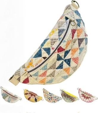 Generic Vintage-Inspired Patchwork Quilted Sling Bag, Womens Patchwork Bag, Bohemian Fabric Shoulder for Hiking Running Jogging (D)