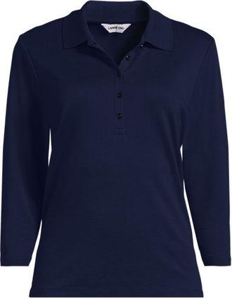 Lands End Supima Poloshirt mit 3/4-Ärmeln, Damen, Größe:48-50 plus, Blau, Baumwolle, by Lands End