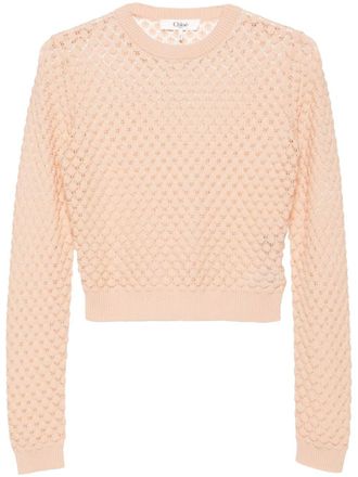 Chloé Cropped-Pullover in Pointelle-Strick - Nude