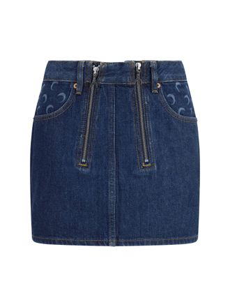 Marine Serre Womens Mini Skirt Zipped Midnight Blue Cotton