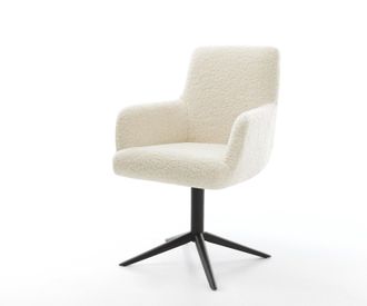 DELIFE Drehstuhl Heira-Flex mit Armlehnen Teddystoff Beige Fu&szlig;kreuz Schwarz 360&deg; drehbar Wippfunktion Taschenfederkern, Esszimmerst&uuml;hle