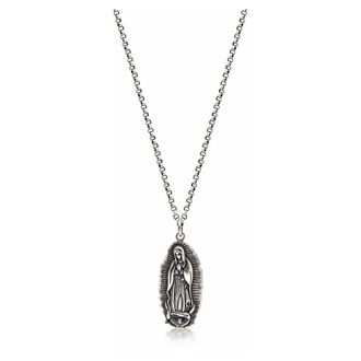 Nialaya Homme, Accessoires, Gris, Taille: 2XL Mens Silver Necklace with Our Lady of Guadalupe Pendant