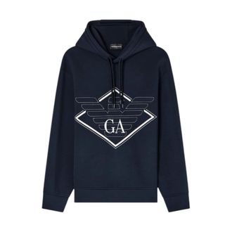 Emporio Armani Homme, Sweatshirts et sweats &agrave; capuche, Bleu, Taille: M SweaT-shirt &agrave; capuche en jersey double avec broderie daigle surdimensionn&eacute;e