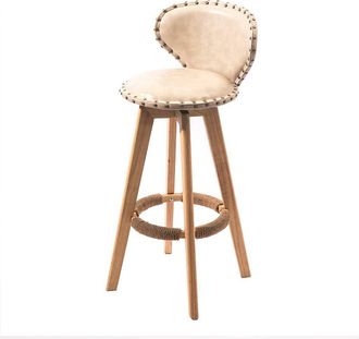 Generic Barhocker mit Gepolsterter R&uuml;ckenlehne, Drehbarem Pu-Sitz und Fu&szlig;st&uuml;tze f&uuml;r K&uuml;che, Kneipe, Caf&eacute; | Maximale Belastbarkeit: 200 Kg, Holzbeine | ESS- und