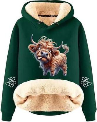 Generic Sweat de Noël pour femme - Automne et hiver - Doux et chaud - Manches longues - Pull de Noël fantaisie amusant - Imprimé vache des Highlands - Polaire