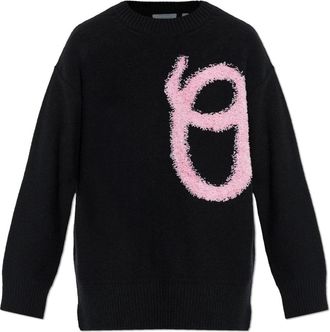 Off-white Femme, Pulls, Noir, Taille: 36 FR Shared Fuzzy Knit Crewneck