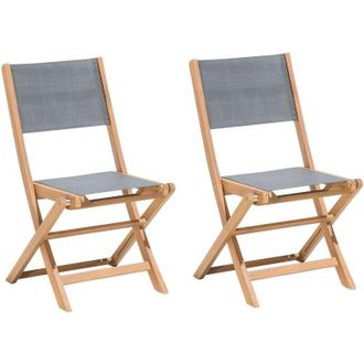 Beliani Beliani - Lot 2 Chaises de Jardin en Bois dAcacia et Textile Gris Fonc&eacute; Pliables Pratiques et L&eacute;g&egrave;res pour Jardin ou Terrasse