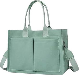 Generic Sac fourre-tout en toile, sac en toile avec plusieurs poches, sac de mode, couleur unie, pour femmes, filles, usage quotidien, vert une, verwijzen naa